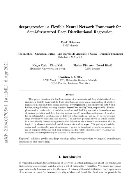 Pdf Deepregression A Flexible Neural Network Framework For Semi