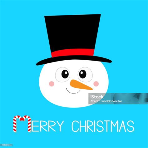 즐거운 성탄절 눈사람 얼굴 머리 라운드입니다 당근 코 검은 모자입니다 새해 복 많이 받으세요 귀여운 만화 재미 귀여운
