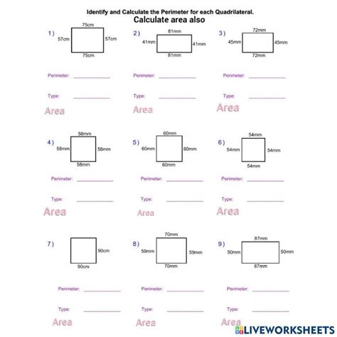 Perimeter And Area Worksheet For Squares And Rectangles