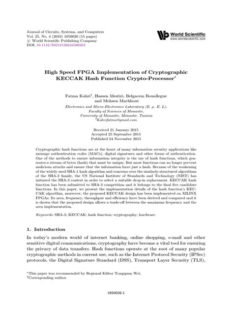 High Speed Fpga Implementation Of Cryptographic Pdf Field Programmable Gate Array Cryptography