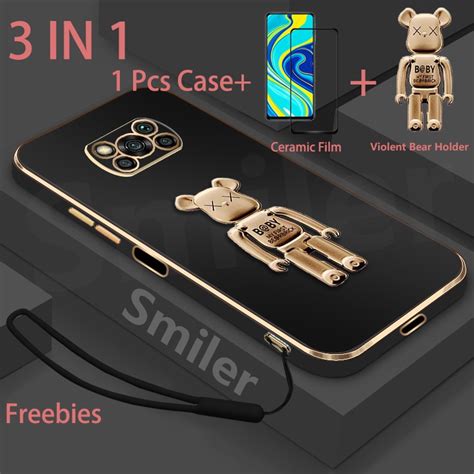 3 IN 1 For Xiaomi Poco X3 NFC Electroplated Straight Edge Case With Tempered Ceramic Screen