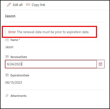 Column Validation In SharePoint Add List Library Formula
