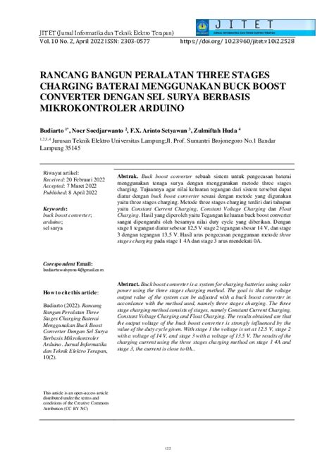 Pdf Rancang Bangun Peralatan Three Stages Charging Baterai Menggunakan Buck Boost Converter