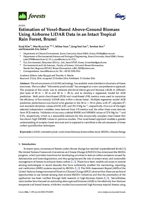 Pdf Estimation Of Voxel Based Above Ground Biomass Using Airborne Lidar Data In An Intact