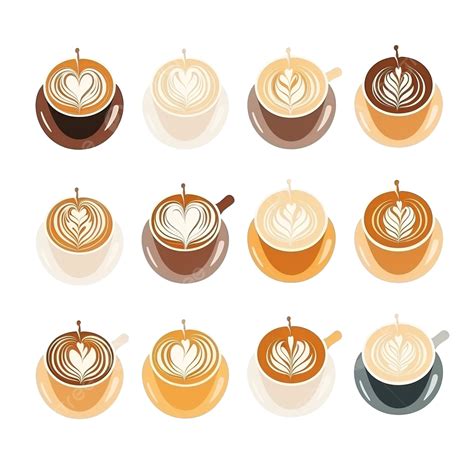 커피 라떼 아트 기본 컬렉션 플랫 스타일 미술 배경 기초적인 Png 일러스트 및 이미지 에 대한 무료 다운로드 Pngtree