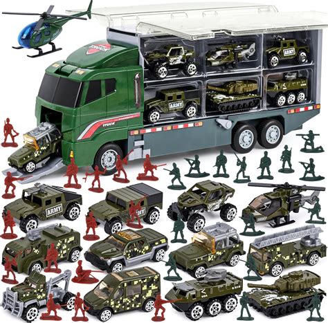 Lovestown 44pcs Large Military Truck Set 13pcs Mini Die Cast Military