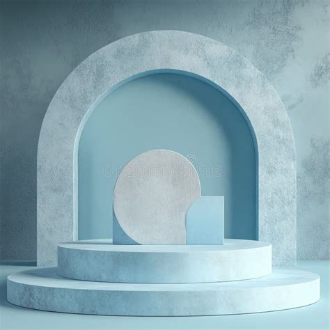 Abstract Background with Round Podium and Blue Arch. 3D Rendering Stock ...