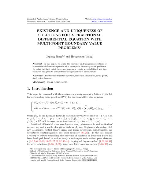 Pdf Existence And Uniqueness Of Solutions For A Fractional Differential Equation With Multi