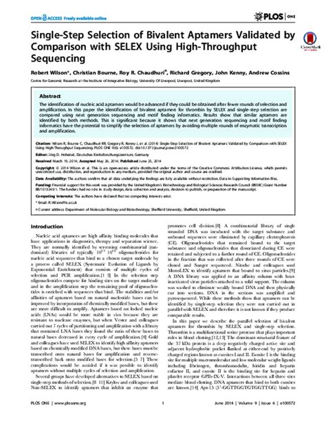 Pdf Single Step Selection Of Bivalent Aptamers Validated By