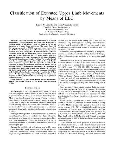 PDF Classification Of Executed Upper Limb Movements By Means Of EEG