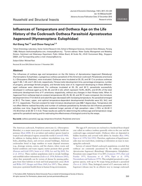 Pdf Influences Of Temperature And Ootheca Age On The Life History Of