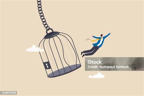 자유를 위해 탈출 할 용기 새로운 직업을 찾기 위해 안락 지대에서 벗어나거나 마음을 열거나 더 나은 삶 희망과 자유 개념을 위해