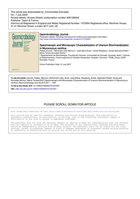 Pdf Spectroscopic And Microscopic Characterization Of Uranium Biomineralization In Myxococcus