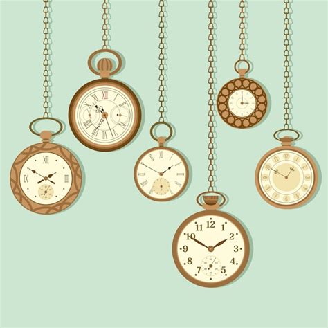 Premium Vector Vintage Pocket Watch Hanging Flat Vector Illustration