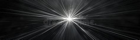 Abstract Black And White Image Of Light Beams Radiating From A Central Point Creating A Dynamic