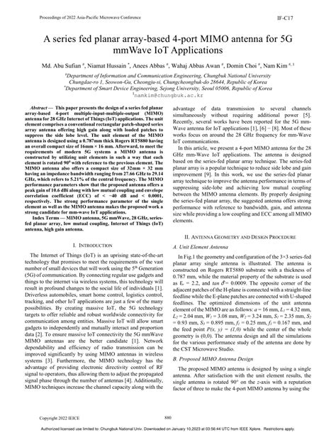 Pdf A Series Fed Planar Array Based 4 Port Mimo Antenna For 5g Mmwave Iot Applications