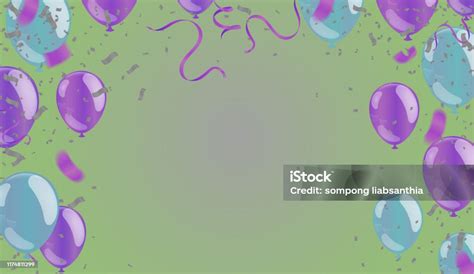 다채로운 생일 축하합니다 풍선 헤더 배경 색종이 및 선물 상자 생일 축하를위한 디자인 템플릿이있는 공지 사항 3차원 형태에 대한 스톡 벡터 아트 및 기타 이미지 Istock