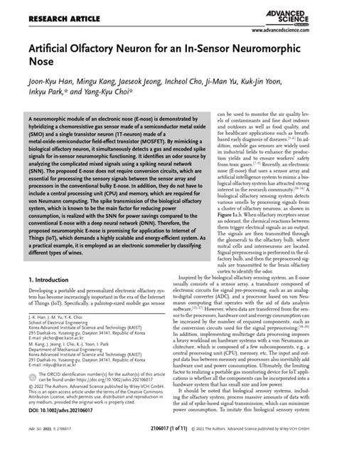 Artificial Olfactory Neuron For An In Sensor Neuro Download Free Pdf