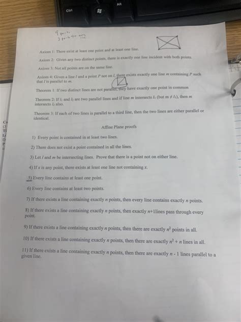 Solved 1 Axiom 1 There Exist At Least One Point And At Chegg Com