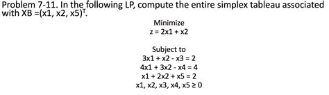 linear programming computing simplex tableu for a given basis