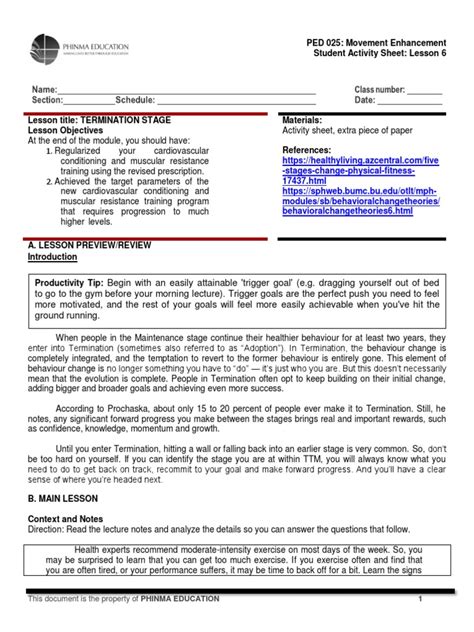 Ped025 Sas Lesson 6 Pdf Physical Education Strength Training