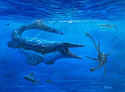 Tylosaurus Hunting Young Elasmosaurus By Alainbeneteau On Deviantart
