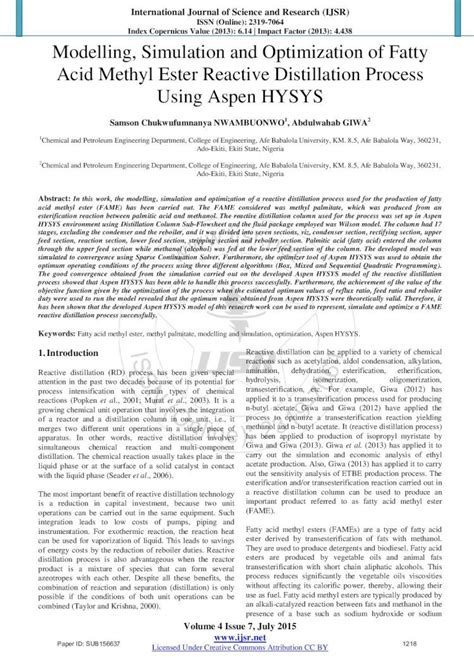 pdf modelling simulation and optimization of fatty acid