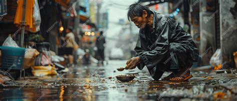 Man Giving Food To The Poor On The Street Photorealistic Live Action