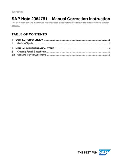 Sap Note 2954761 Manual Correction Instruction Pdf Payroll Software