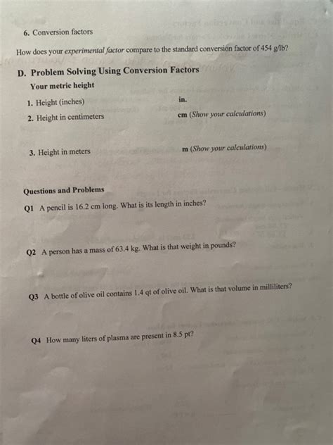 Solved C Equalities And Conversion Factors C 1