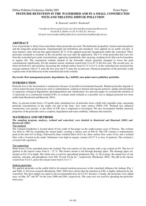 Pdf Pesticide Retention In The Watershed And In A Small Constructed Wetland Treating Diffuse