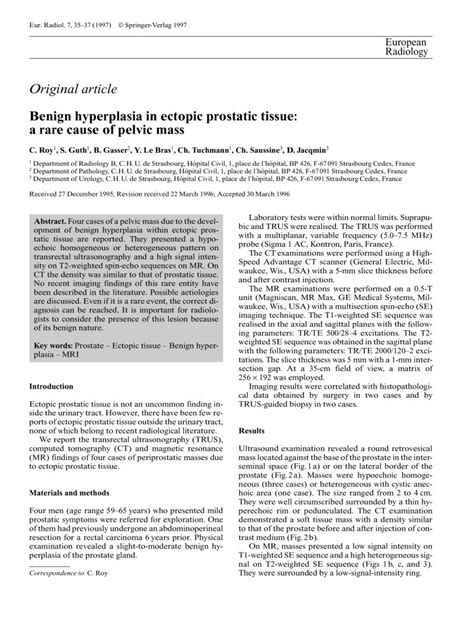 Benign Hyperplasia In Ectopic Prostatic Tissue A Rare Cause Of Pelvic Mass