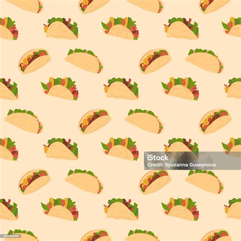 타코 원활한 패턴입니다 멕시코 패스트 푸드 끝없는 배경 벡터 일러스트 레이 션입니다 0명에 대한 스톡 벡터 아트 및 기타 이미지 0명 고기 고추류 Istock