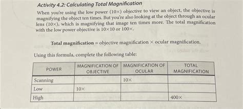 Solved Activity 42 Calculating Total Magnification When