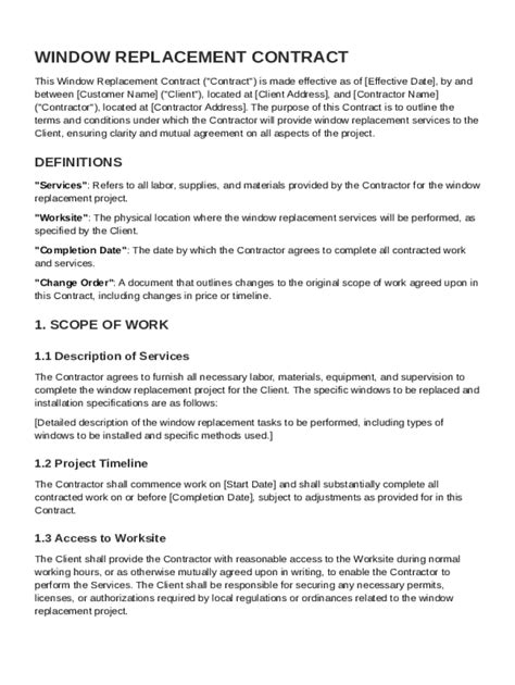 Window Replacement Contract Template Form Fill Online Printable