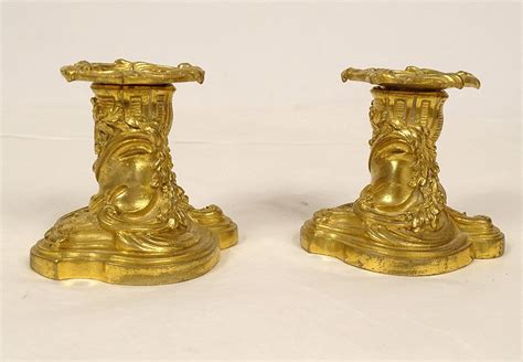 Proantic Pair Small Candlesticks Candlesticks Gilt Bronze Foliage Xix