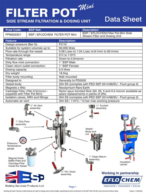 Eflochem Filter Pot Mini Datasheet V1 0 08 2022 Pdf Filtration