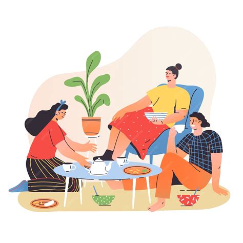 손으로 그린 디너 파티 그림 무료 벡터