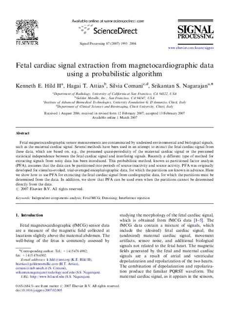 Pdf Fetal Cardiac Signal Extraction From Magnetocardiographic Data