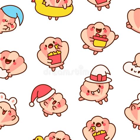 Cute Seashell With Smiling Face Seamless Pattern Stock Vector Illustration Of Kind Shell