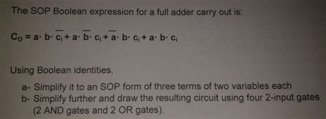 solved the sop boolean expression for a full adder carry out
