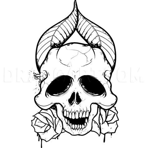 How To Draw Skulls And Roses Skulls And Roses Coloring Page Trace
