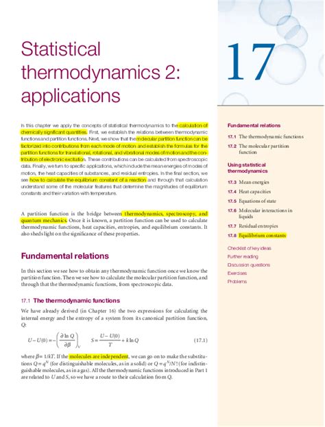 Pdf Statistical Thermodynamics 2 Applications