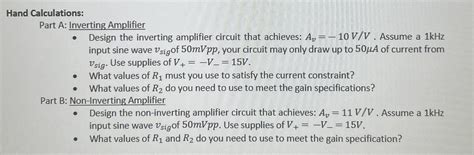 solved hand calculations part a inverting amplifierdesign