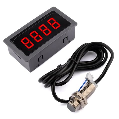 Jual Red Led Rpm Meter 4 Digital Tachometer Npn Hall Proximity Sensor