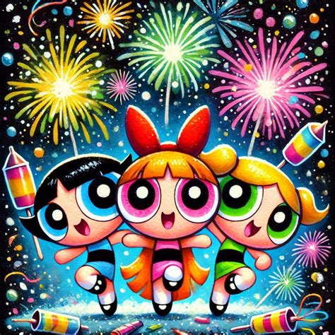 6 Chrıstmas Themed Powerpuff Girls Colorful Watercolor Powerpuff Girls