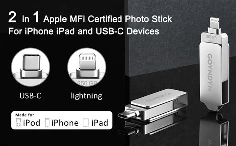 GOVNDVN Apple MFi Certified Memory Stick 256GB USB Drive For IPhone Photo Storage Stick USB