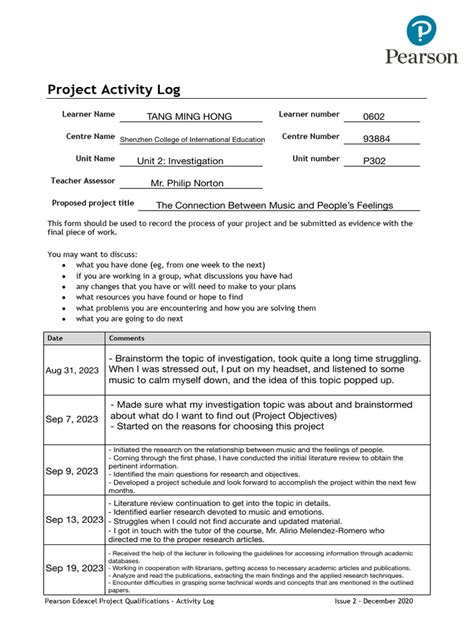 Project Activity Log Pdf Survey Methodology Methodology