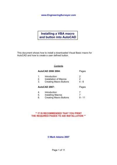 Installing A VBA Macro And Button Into AutoCAD Engineering