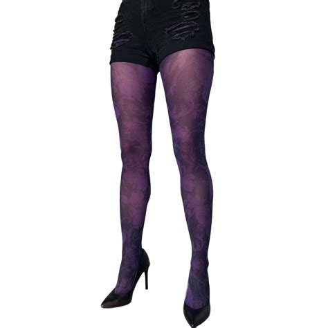 Purple Floral Tights For Women Flower Pattern Tights Malka Chic